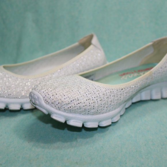 Skechers | Shoes | Skechers Silver Weaved Slip On Sneakers Sz 85 | Poshmark